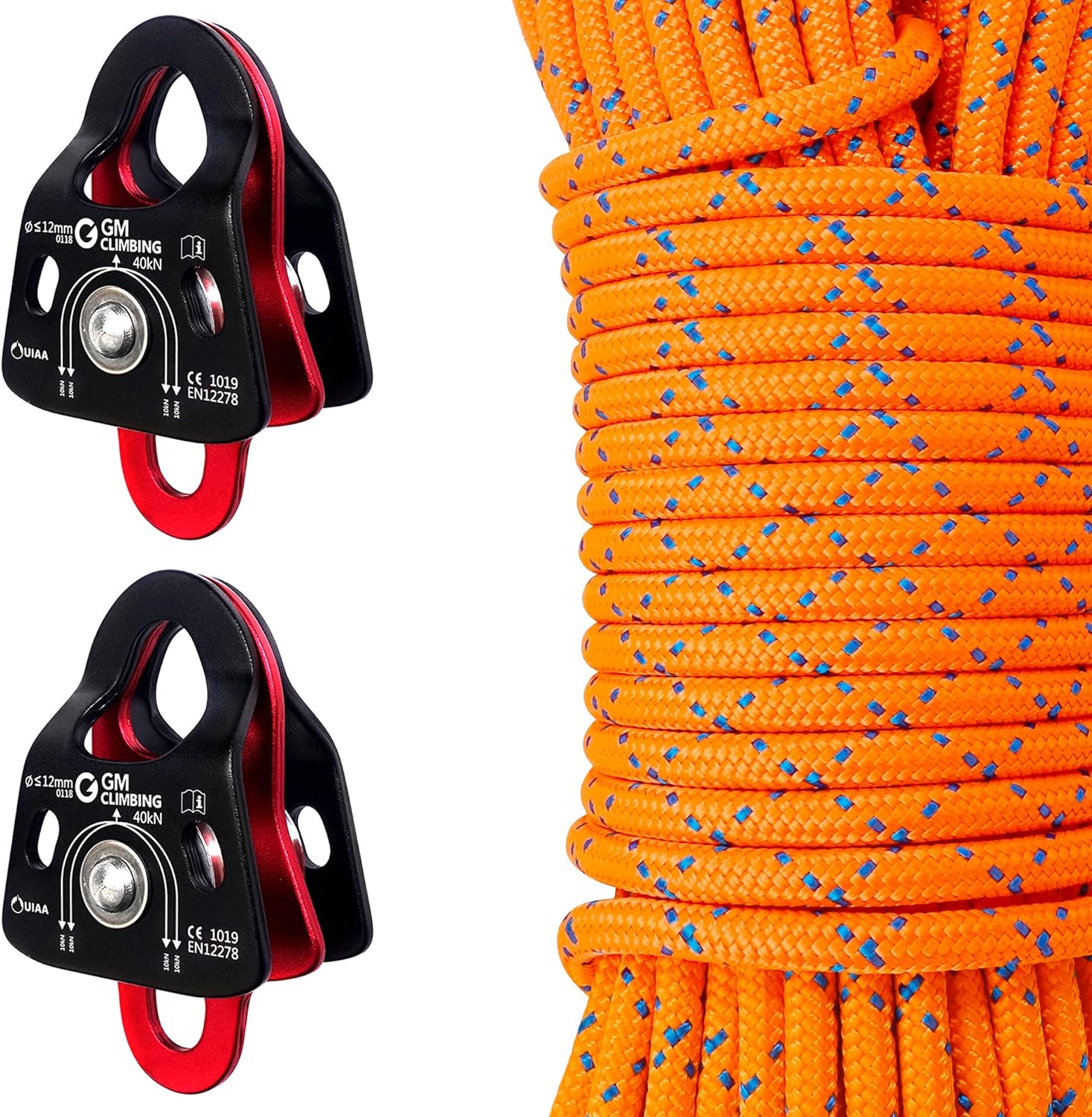 Amazon.com : GM CLIMBING 40kN Micro Double Pulley Pack of 2 + 50ft 8mm ...