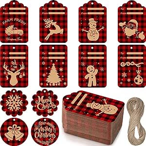 Amazon.com: 240 Pcs Christmas Gift Tags, Kraft Paper Red Black Buffalo ...