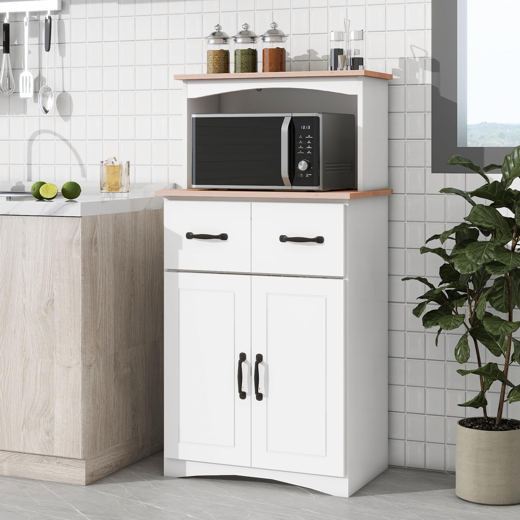 Amazon.com: Fmlud Microwave Stand with Storage, Kitchen Pantry Storage ...