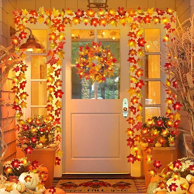 Amazon.com: 2 Pack Thanksgiving Decorations Fall Maple Leaf Lights ...