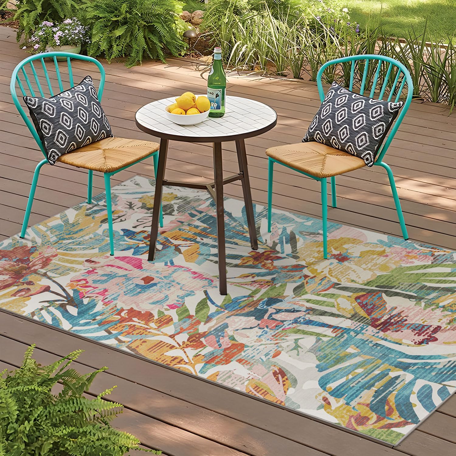 Amazon.com: Rineflo-5'x7' Floral Area Rugs Patio Waterproof，Indoor ...