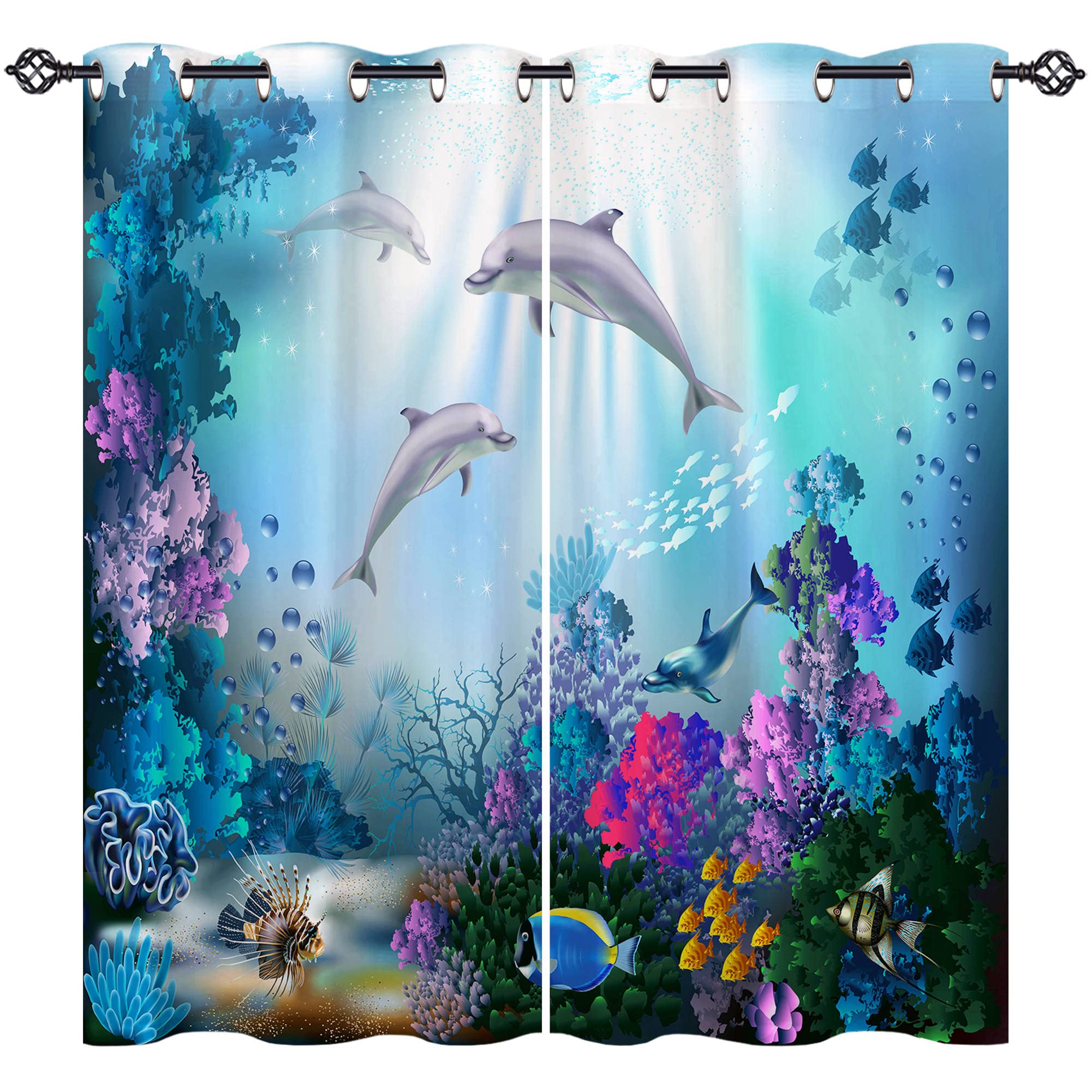 ANHOPE Dolphin Curtains Eyelet Soft Thermal Blackout Curtains Ocean ...