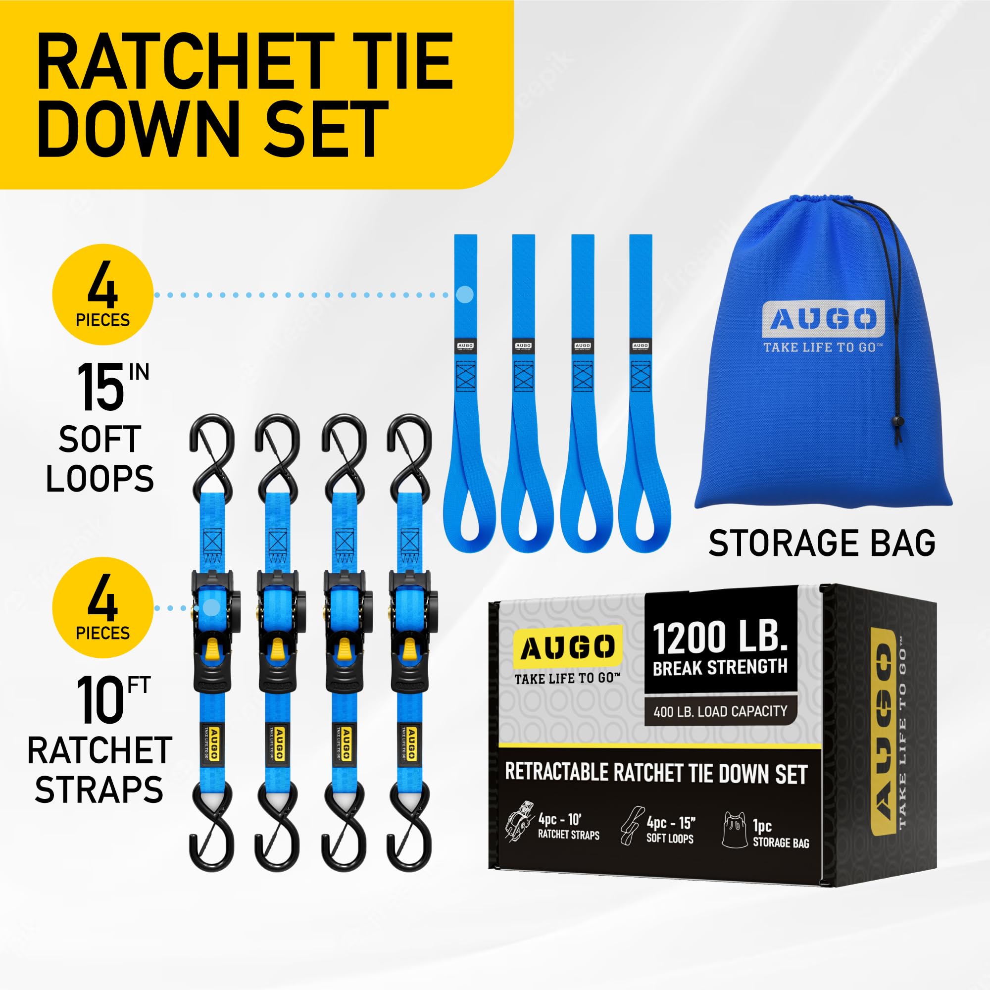 Snapklik.com : AUGO Retractable Ratchet Straps 4 Heavy Duty Ratchet ...