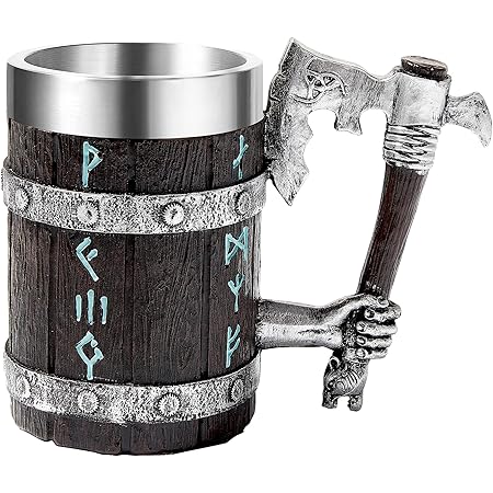 Amazon.com: OTARTU Viking Mug Axe handle, Nordic Oak Wooden Mug Viking ...