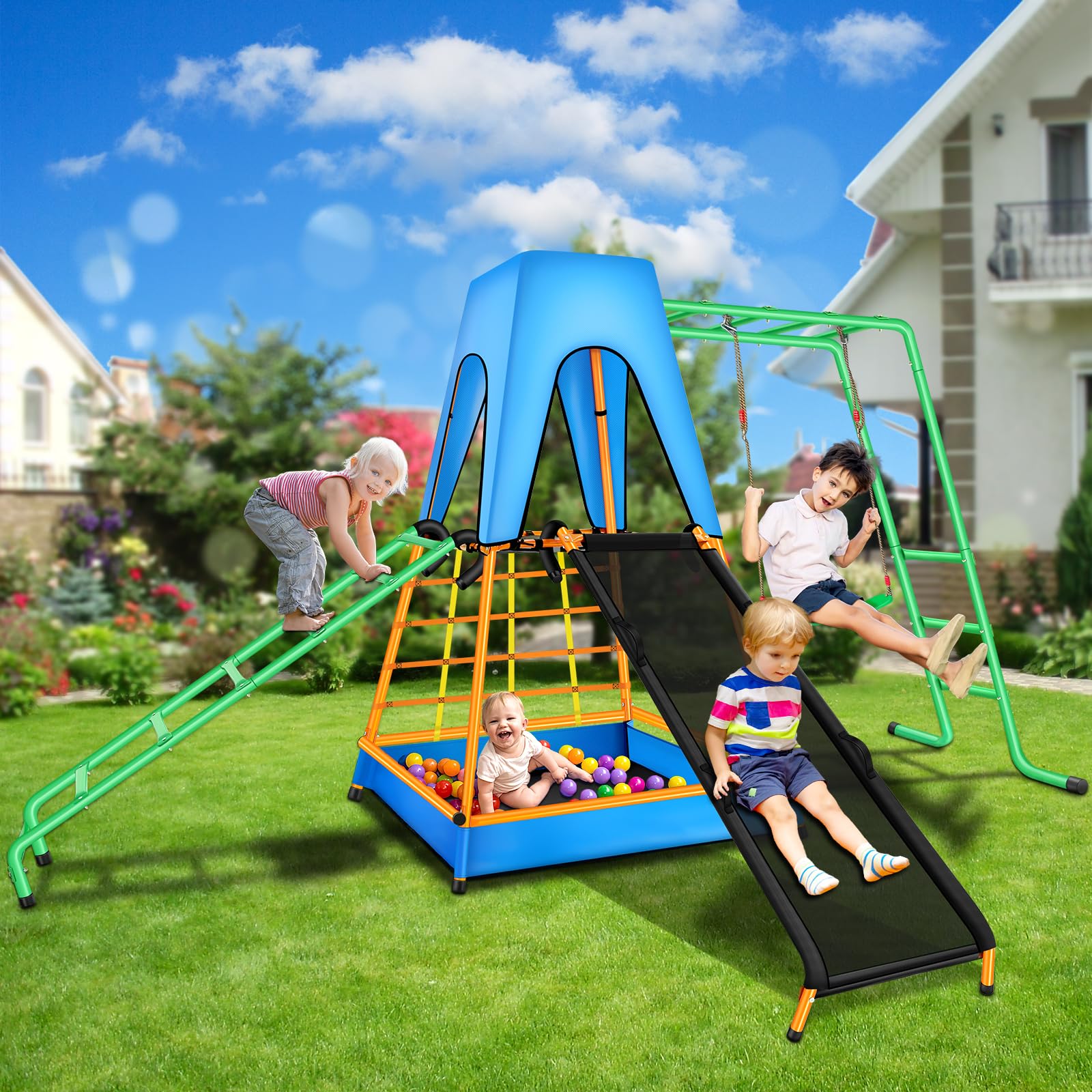 Amazon.com: SPIDERCAMP Outdoor Climbing Toys for Kids Swing Set for ...