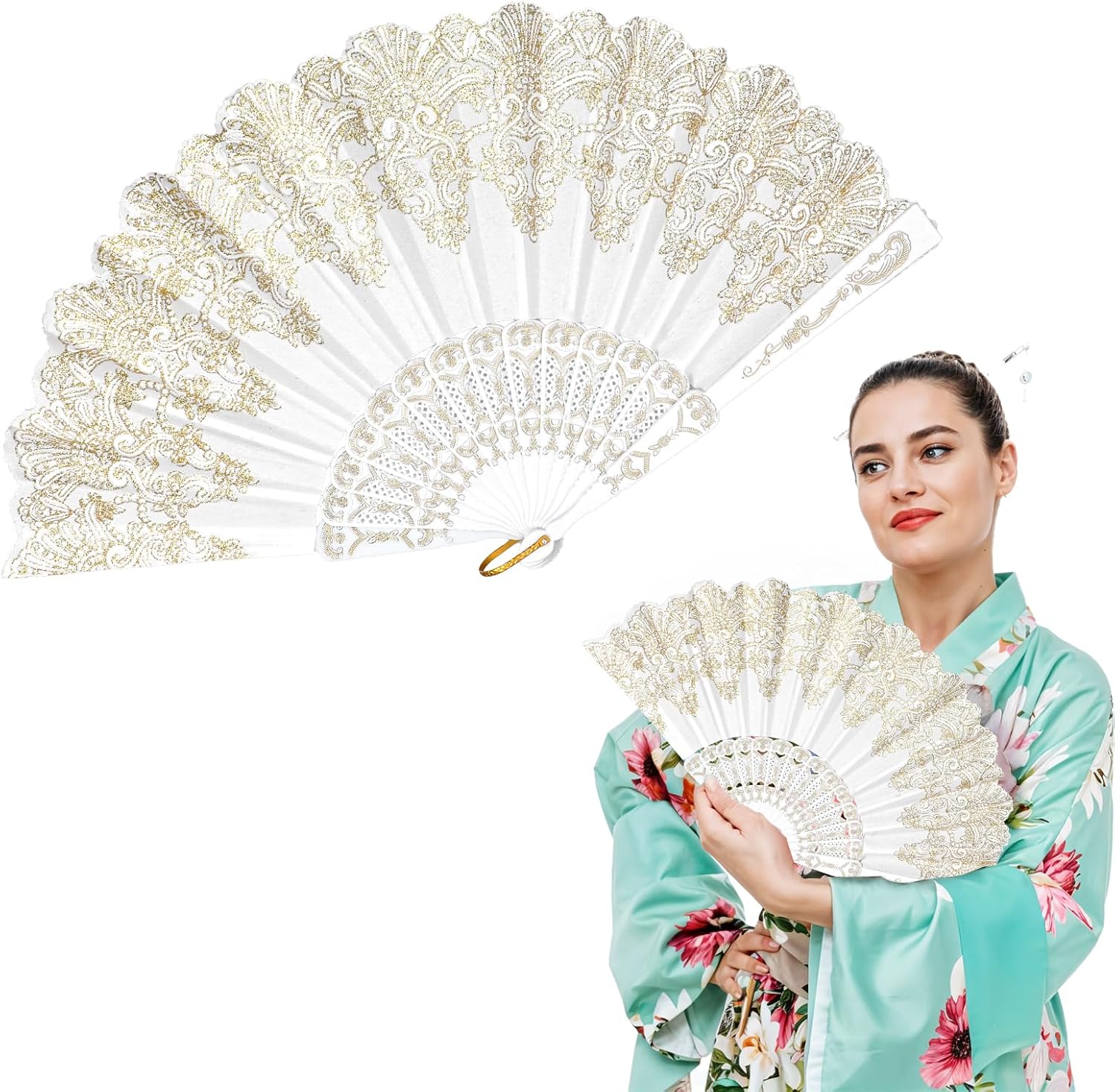 Amazon.com: Kifmurase Lace Handheld Chinese Folding Fan, Whiter ...