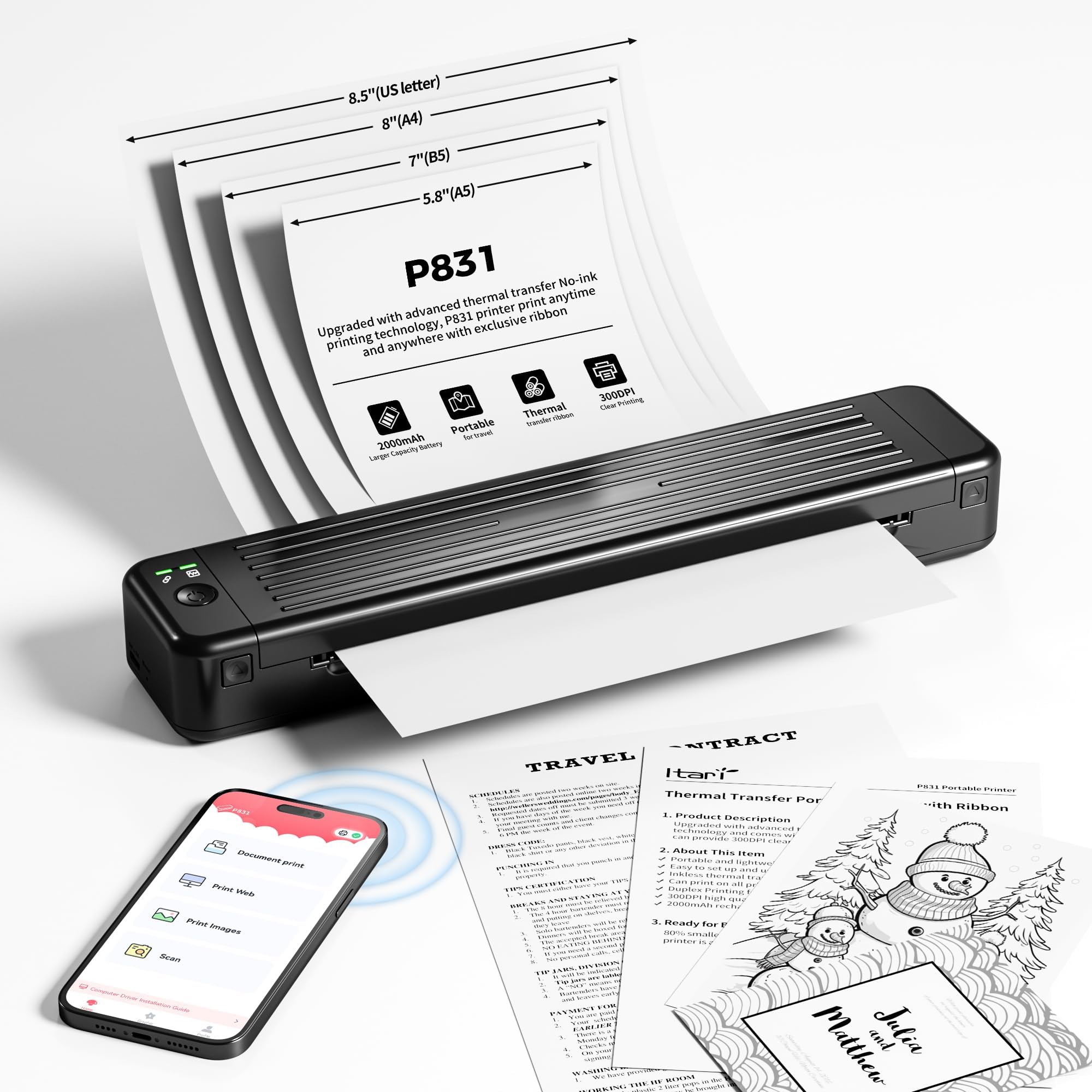 Itari Mobiler Drucker, Bluetooth Drucker Klein A4 - Upgraded 300DPI ...