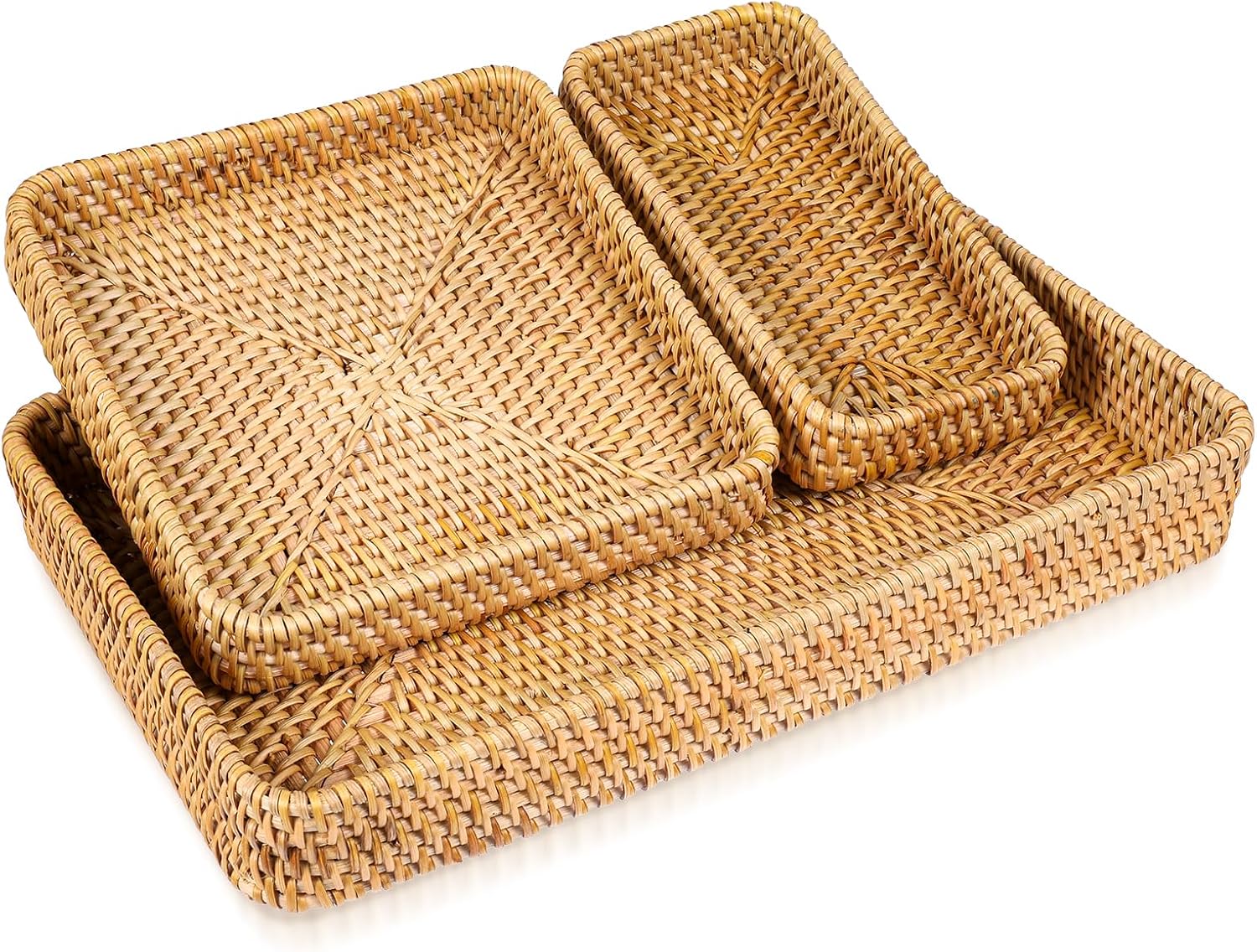 Amazon.com: Set of 3 Wicker Storage Basket Rattan Tray Rectangular ...
