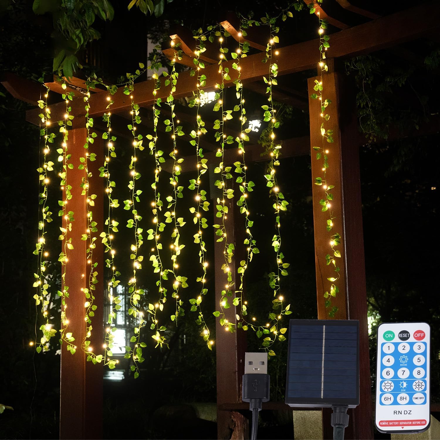 Amazon.com: Vroxue Solar Vine String Lights, Solar Outdoor Lights& USB ...