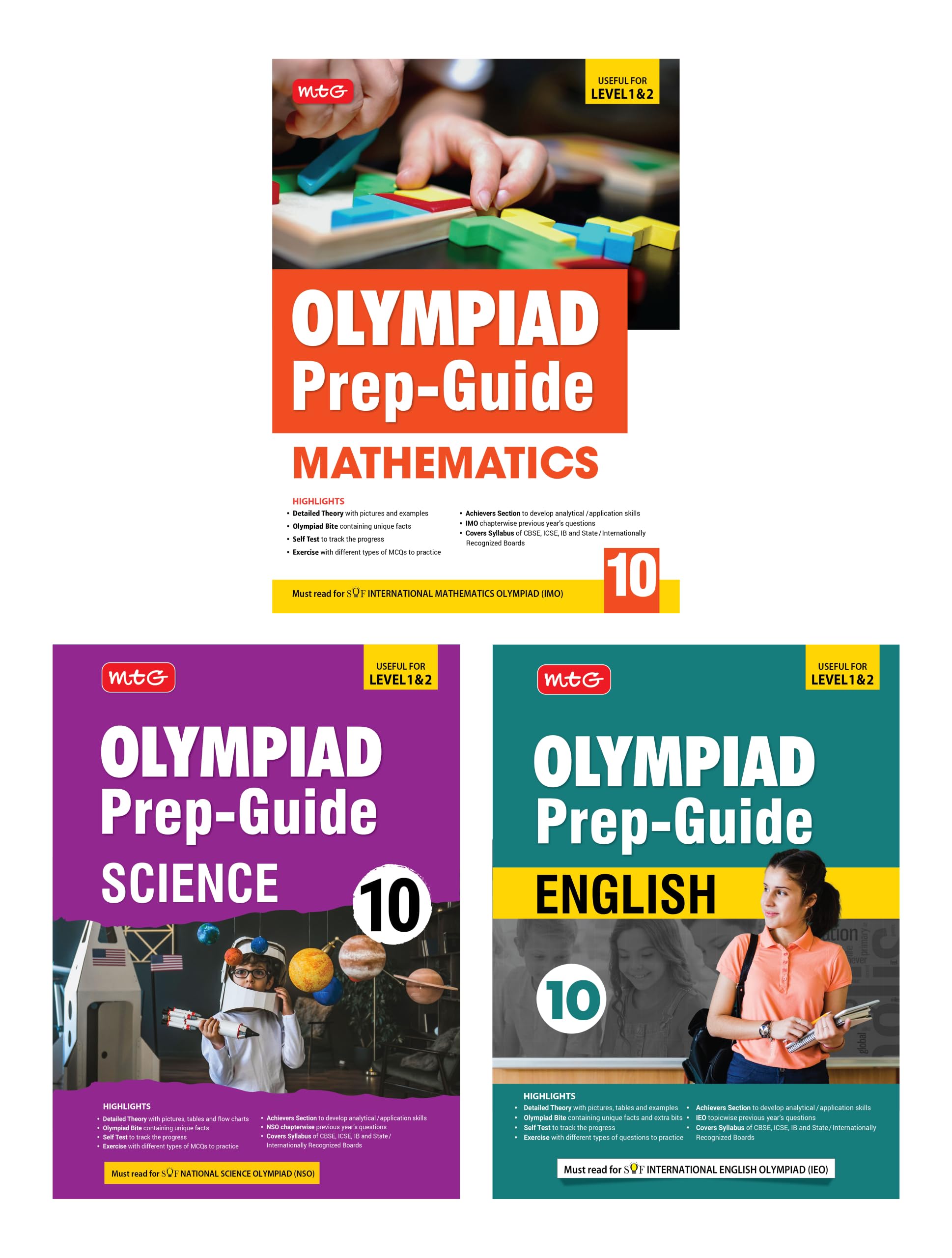 Buy MTG Olympiad Prep-Guide Class-10 Mathematics Science & English (Set ...