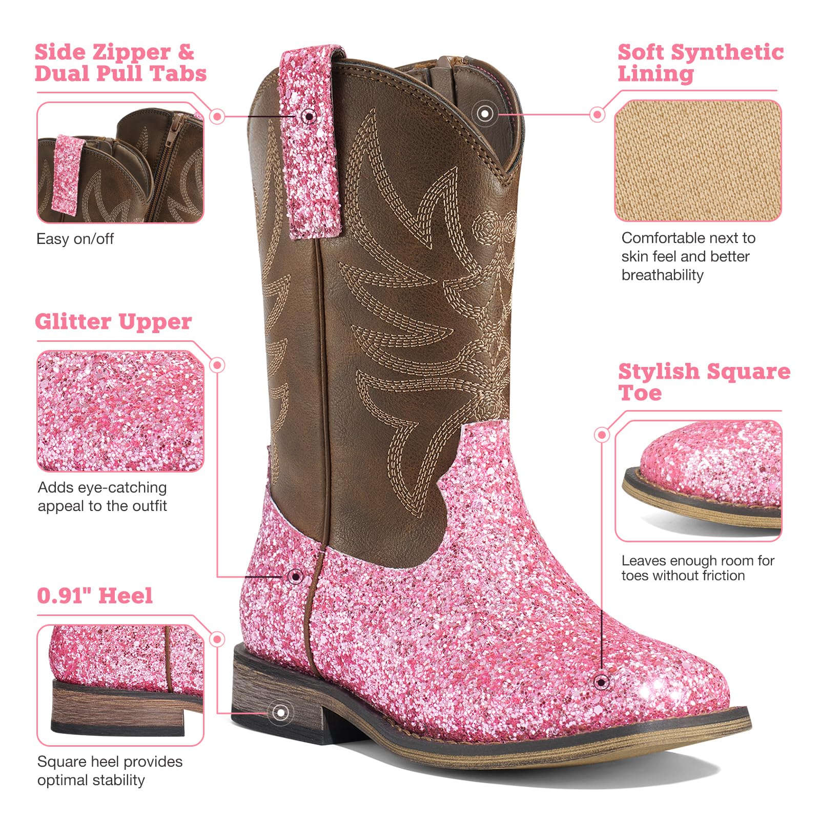 Snapklik.com : Rollda Kids Cowboy Boots For Boys Girls Western Square ...