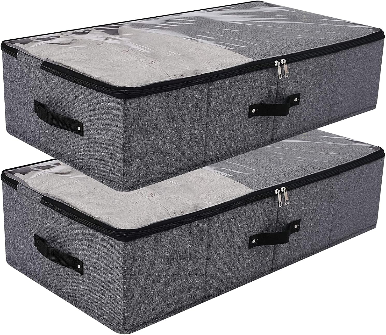 AMJ 2 Set Under Bed Fabric Storage Container Bags with Window and ...
