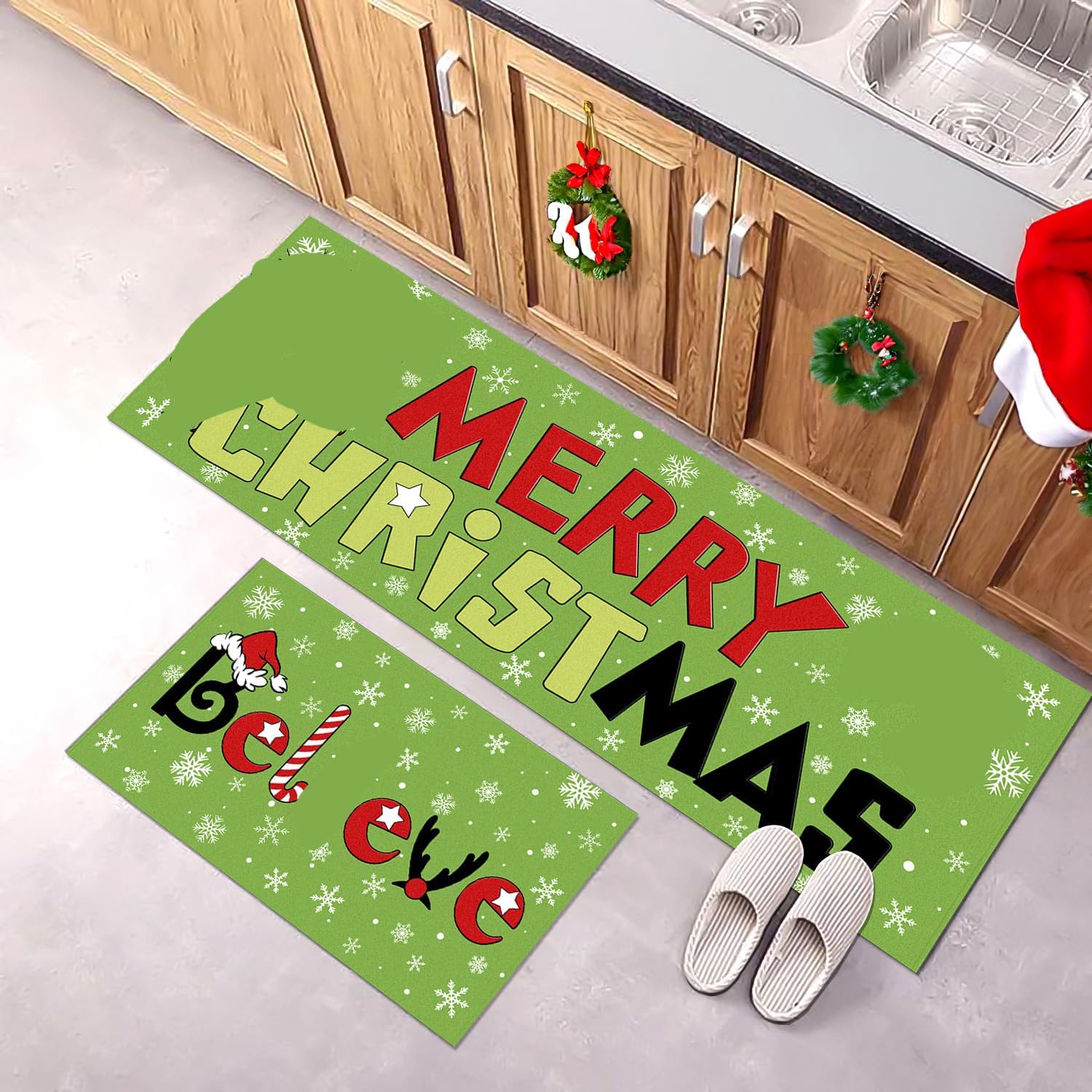 Amazon.com: JAKITRE Merry Christmas Kitchen Rugs and Mats Set of 2 ...