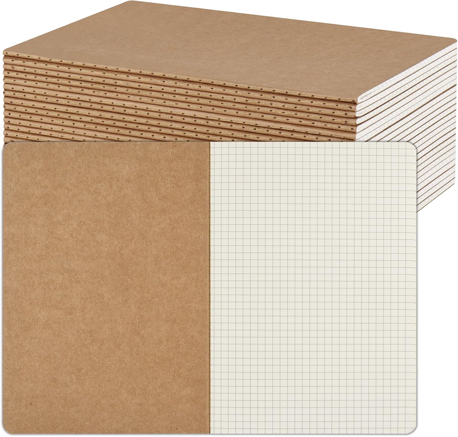 ZCZN A5 Squared Notebook, 24 Pack Kraft Cover Grid Notebooks, 60 Pages ...