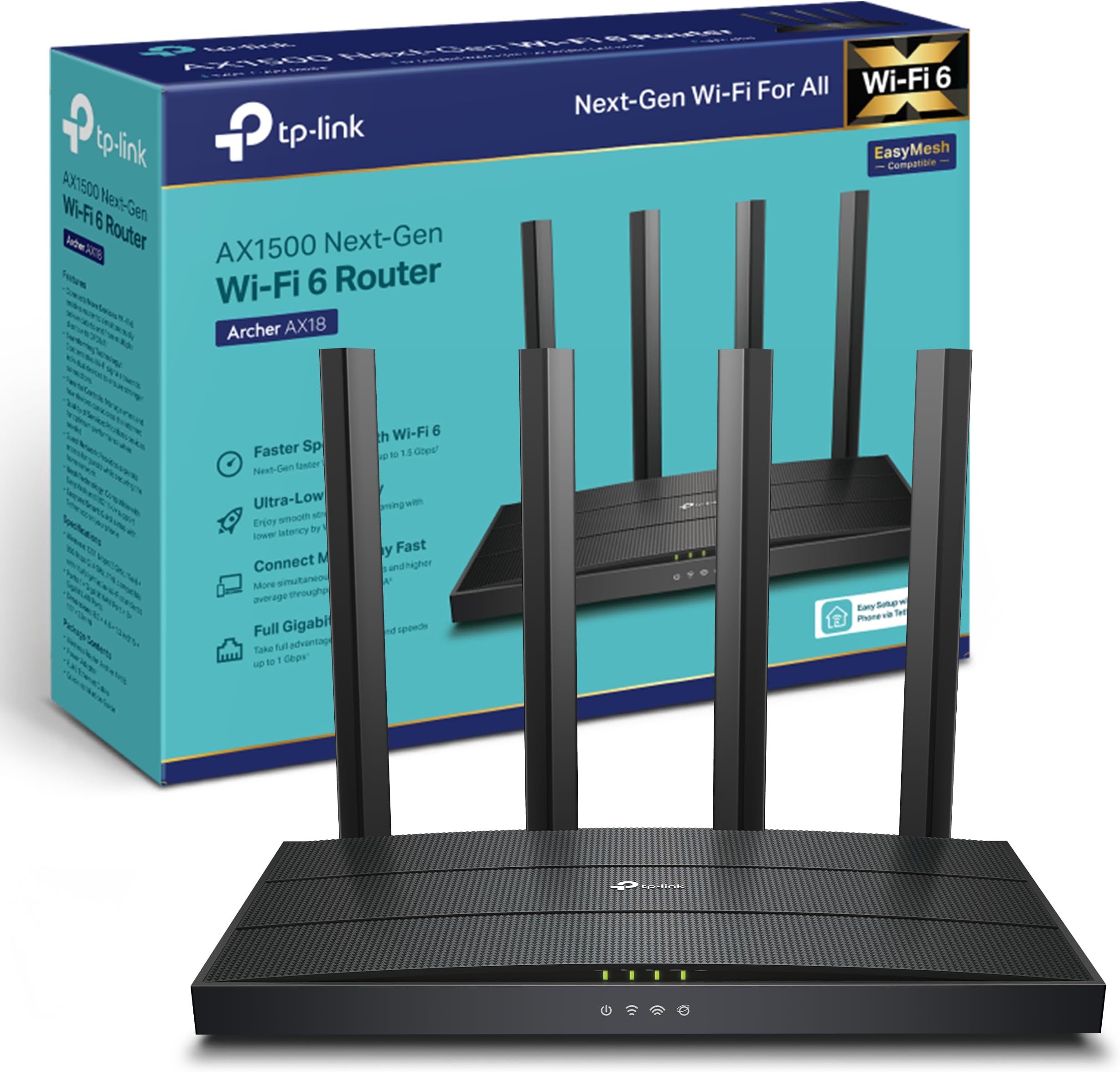 TP-Link WiFi 6-router, 1500 Mbps Dual Band AX WiFi-router, WiFi 6, 4 Gigabit-portar, 4 ...
