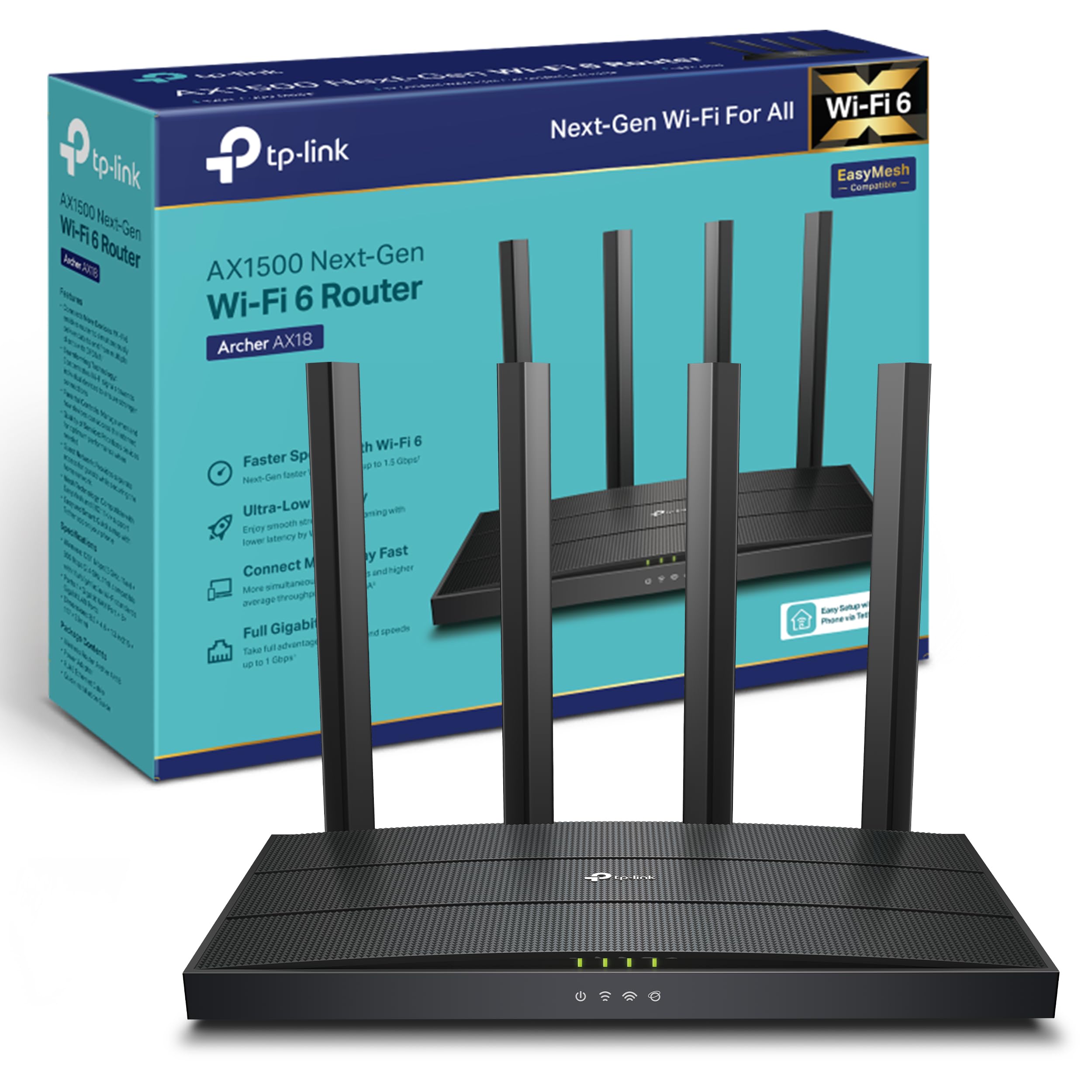 TP-Link Archer AX18 Routeur WiFi 6 , Routeur WiFi AX 1500 Mbps bi-bande, 4 ports Gigabit, 4 ...