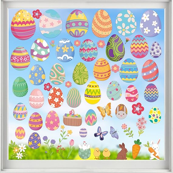 Amazon.com: 124Pcs/8 Sheets Easter Window Clings Decorations Stickers ...