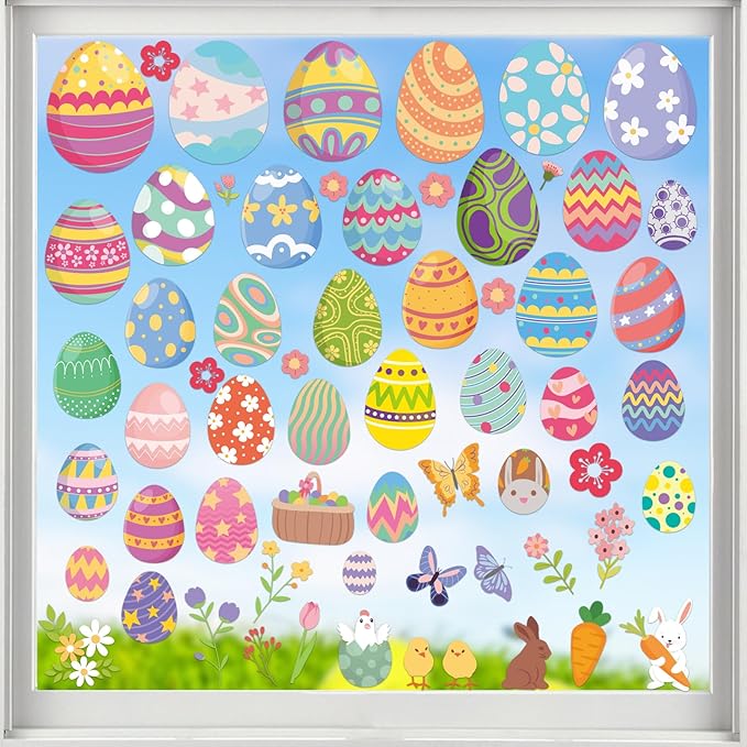 Amazon.com: 124Pcs/8 Sheets Easter Window Clings Decorations Stickers ...