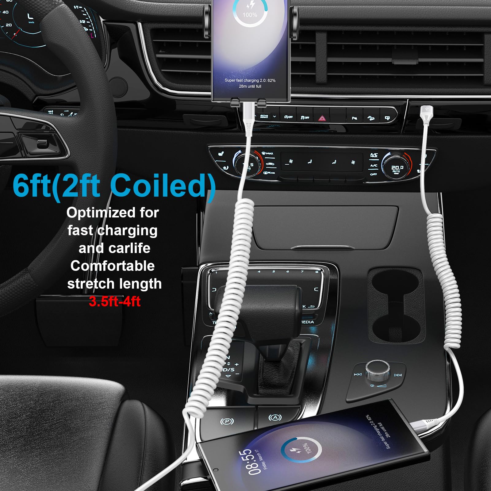 Snapklik.com : Android Auto USB C Coiled Cable 2Pack 6FT Retractable ...