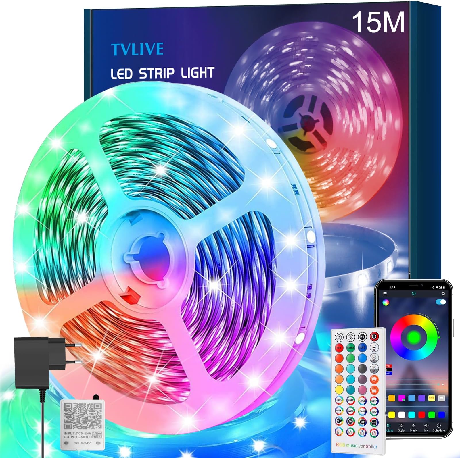 TVLIVE LED Strip 20M, Bluetooth RGB LED Streifen, LED Band mit App ...