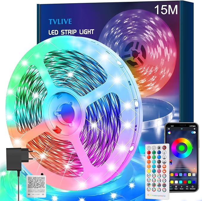 TVLIVE Striscia Led, Strisce led 15 metri, Luci led Camera da Letto ...