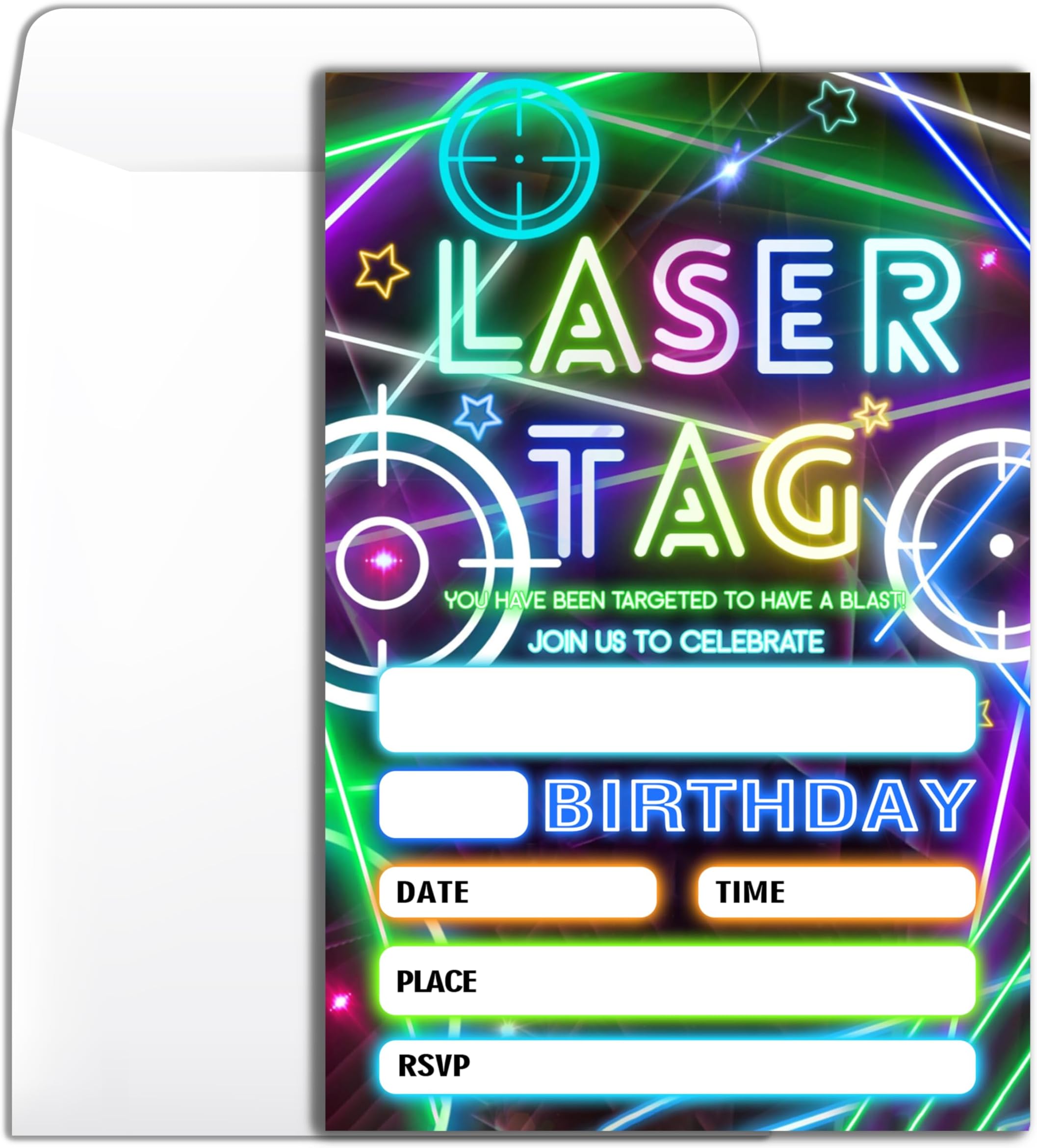 Amazon.com : Wybgno Laser Tag Birthday Party Invitation 20 Glow Laser ...
