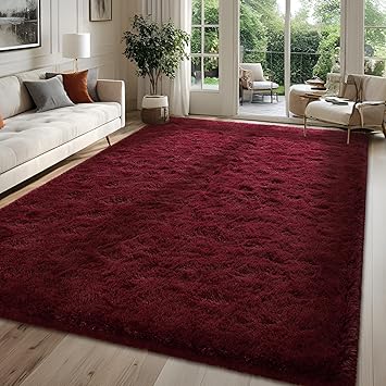 Amazon.com: FALARK Fluffy Burgundy Red Rugs for Bedroom, 3x5 Feet Dark ...