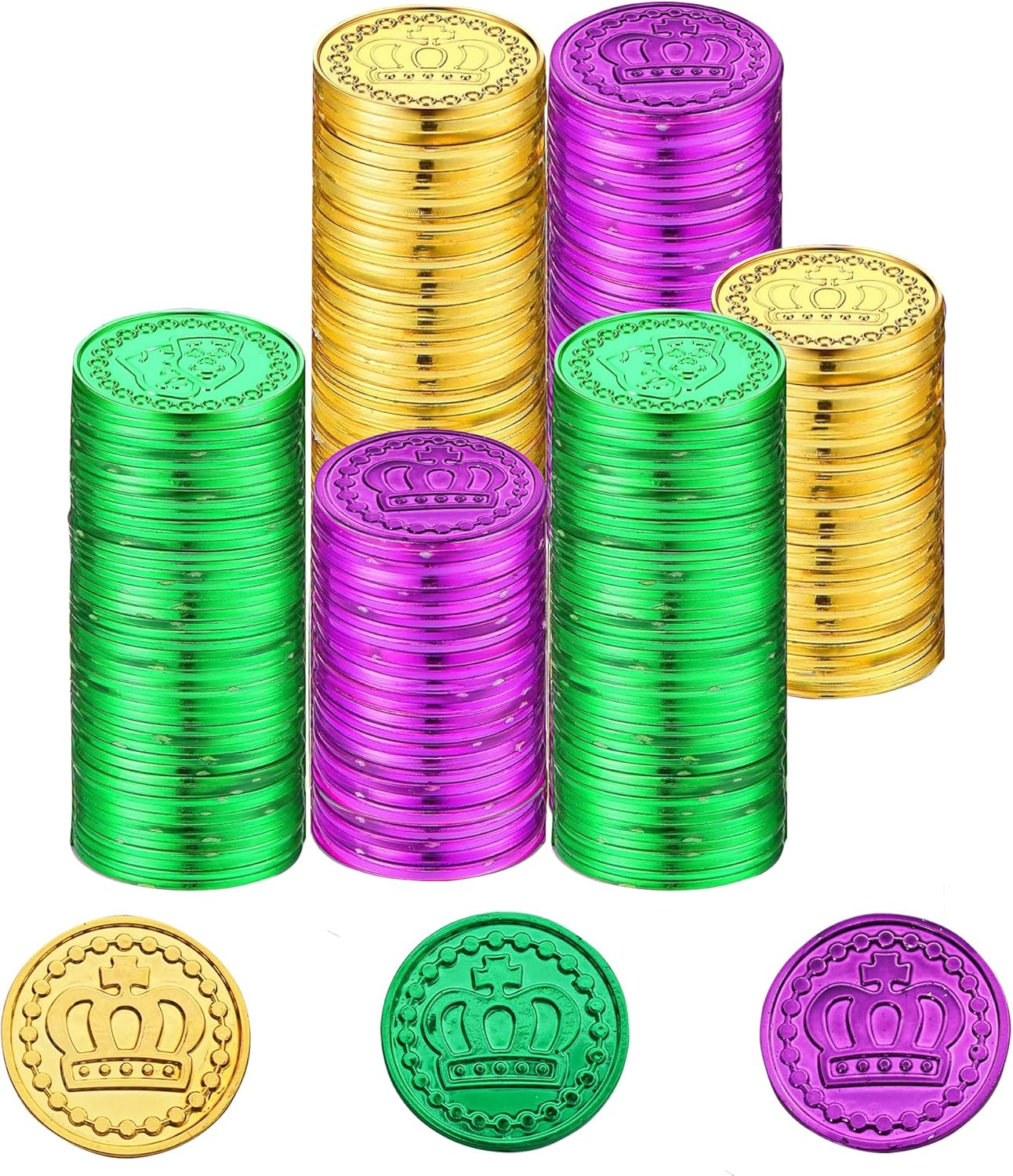Amazon.com: LEKEJIA 150pcs Mardi Gras Plastic Coins Gold Green Purple ...