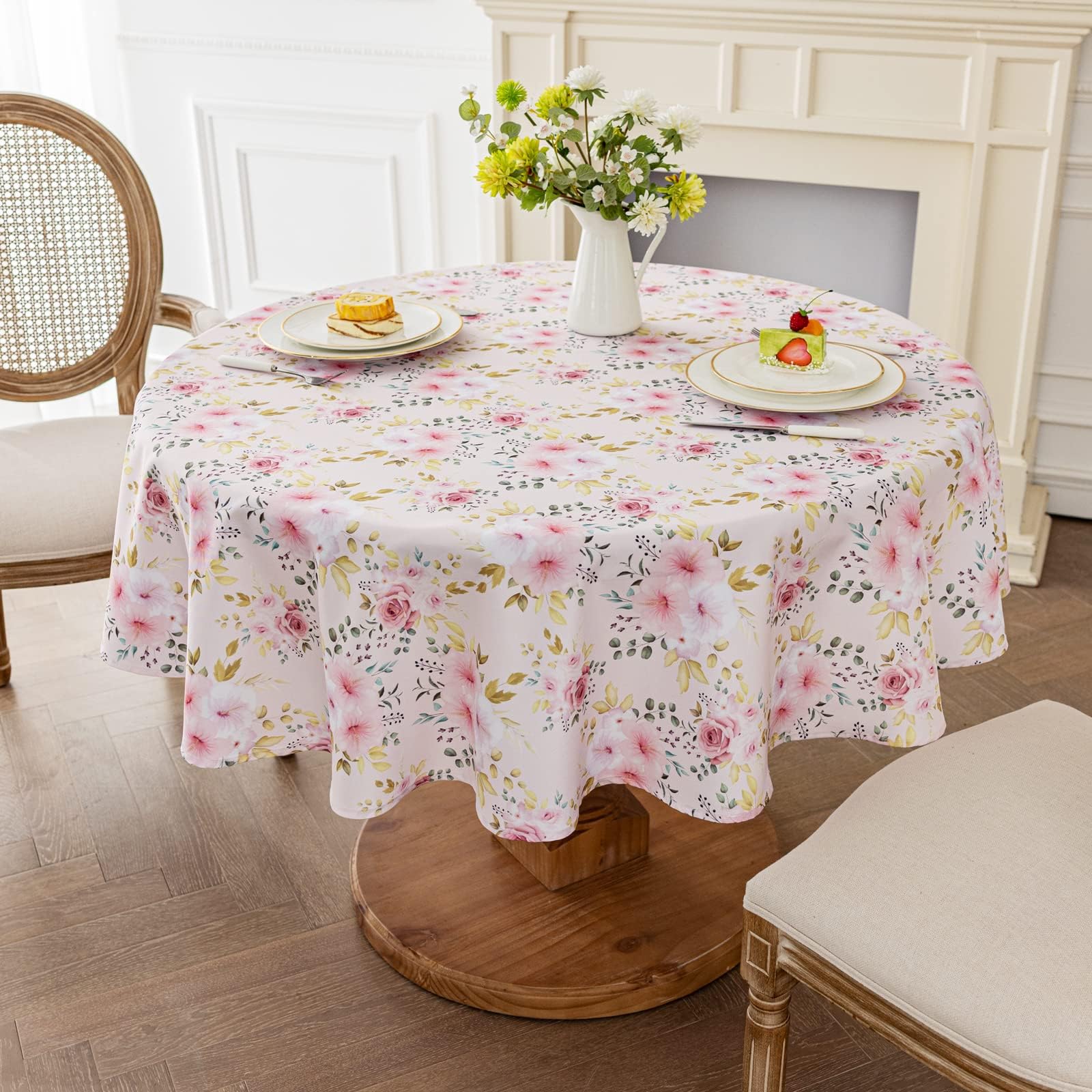 Amazon.com: Yibeas Table Cloth Roses Round Tablecloth 60 inch Wreath ...