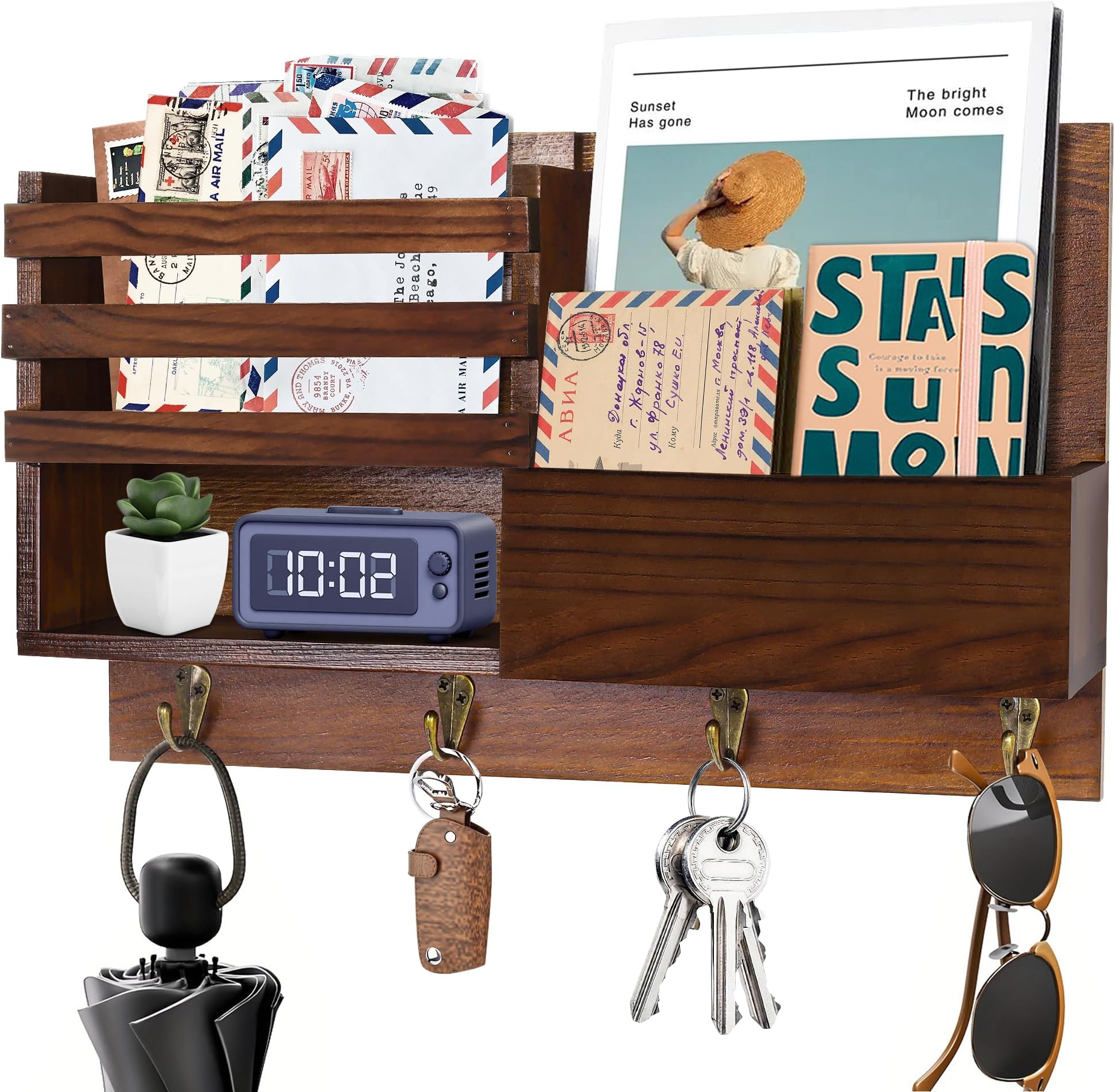 Amazon.com: Key Holder Wall Mount, Mail Organizer with Key Hooks, Solid ...