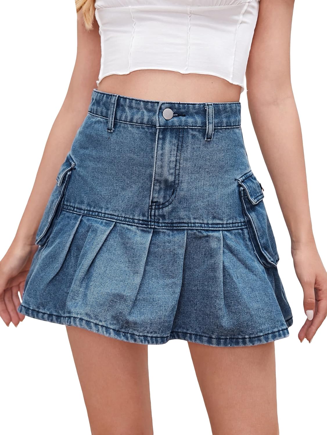 Amazon.com: Floerns Women's Casual High Waist Pleated Hem Flap Pocket ...