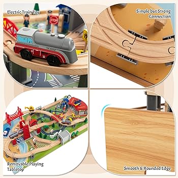 Wooden Train Table Set FIREFLOWERY Train Table, Kids Activity Table ...