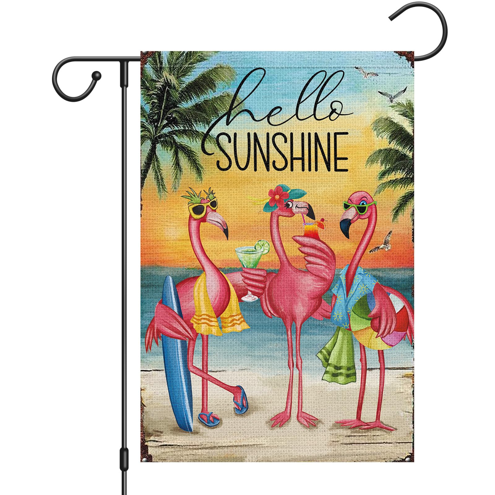 Amazon.com : Heyfibro Flamingo Garden Flag Hello Sunshine Hawaii ...