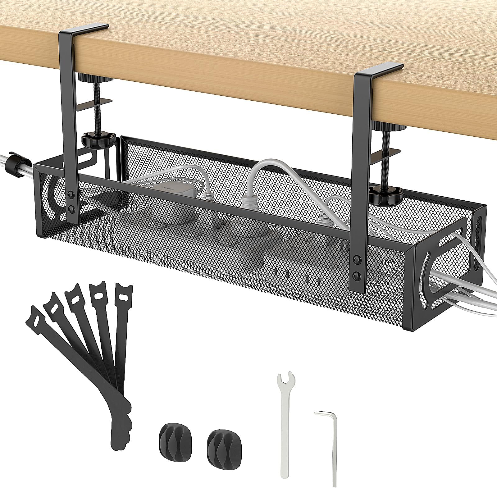 Under Desk Cable Management Tray No Drill, Metal Mesh Cable Tray with ...