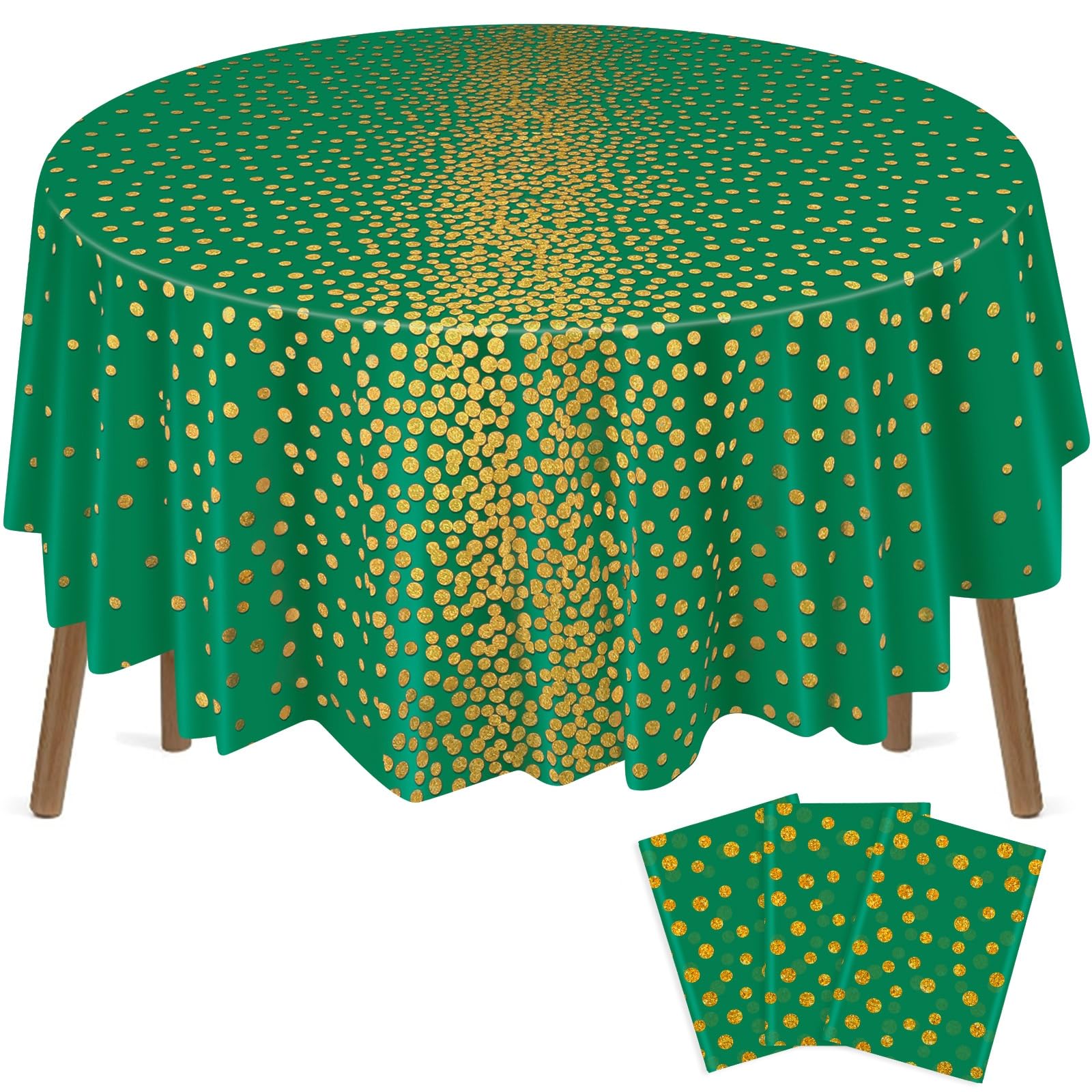 Amazon.com: VitalCozy 3 Pcs Round Gold Polka Dots Tablecloth 84 Inch ...