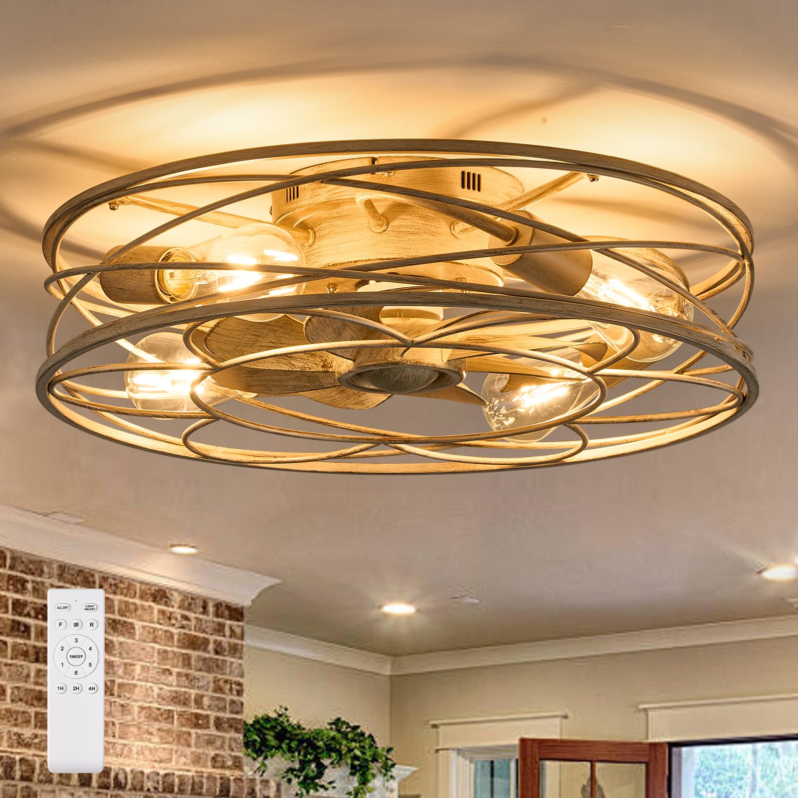 Amazon.com: Flush Mount Caged Ceiling Fan: 20" Caged Ceiling Fan with ...