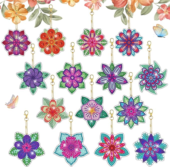 Jodsen 15 Pcs Diamond Art Keyrings Kits, 5D DIY Flower Painting ...
