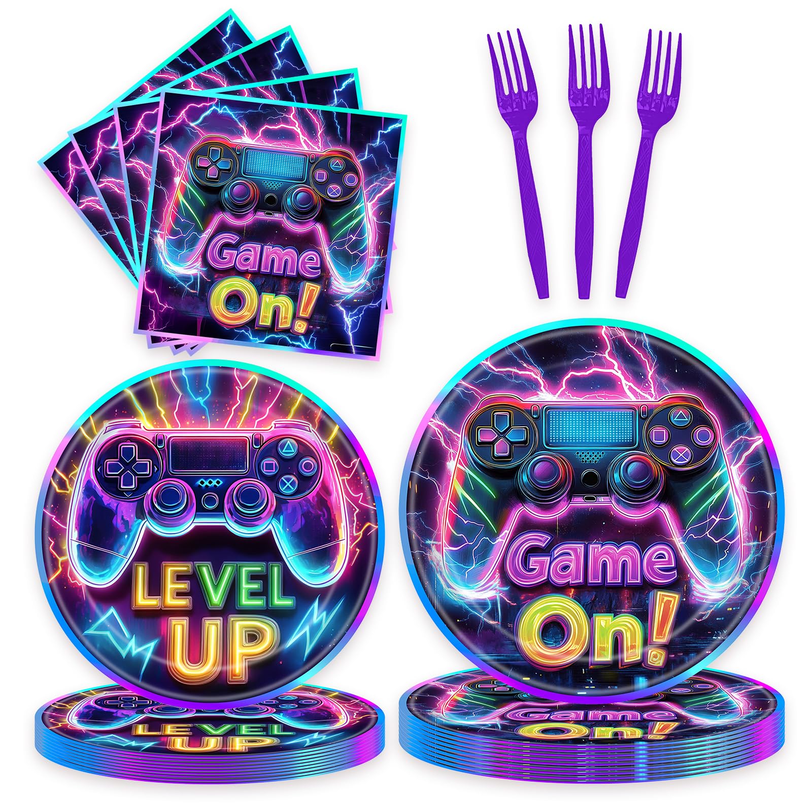 Amazon.com: 96 Pcs Video Game Party Plates Napkins Forks Supplies ...