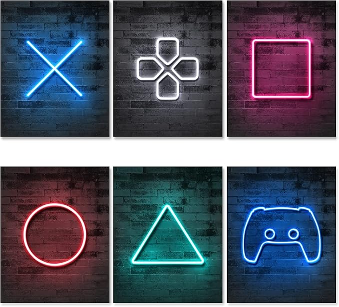 JUMANT PRINTED Neon Gaming Posters - UNFRAMED 8"x10" - Gamer Room Decor ...