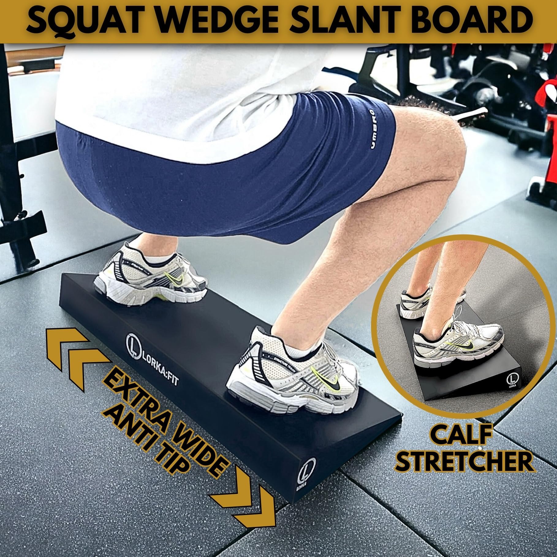 Heel Elevated Squat Wedge Block - 3PC Set with Resistance Band ...