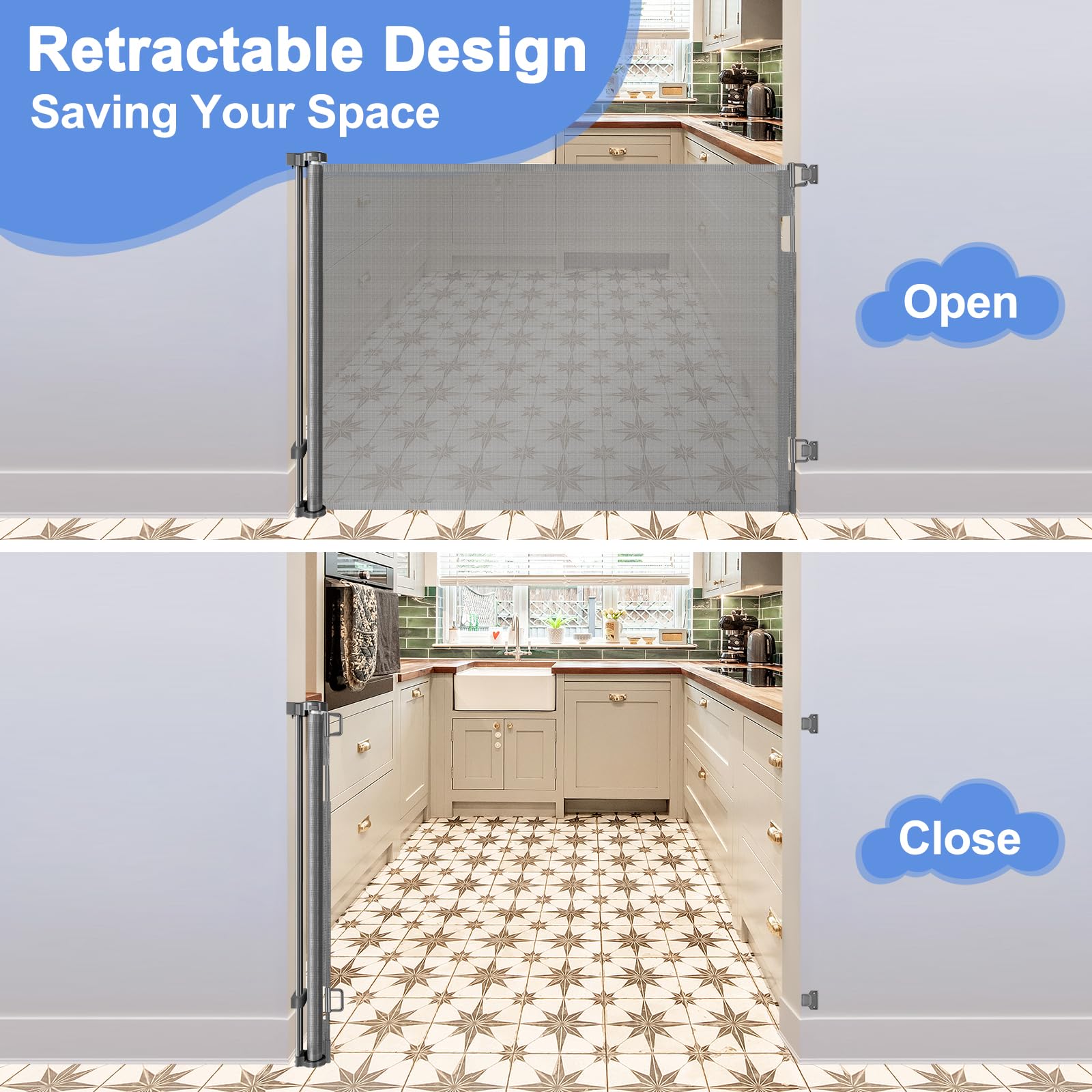 42" Tall X 75" Wide Retractable Dog Gate Extra Tall Pet Gate Tall Pet ...