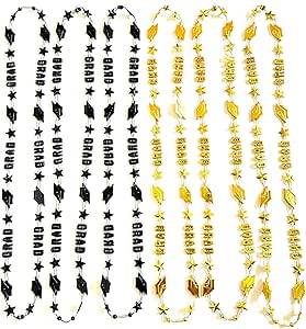 Amazon.com: GZYSSL 28 Pcs Graduation Party Beads Necklaces Black Gold ...