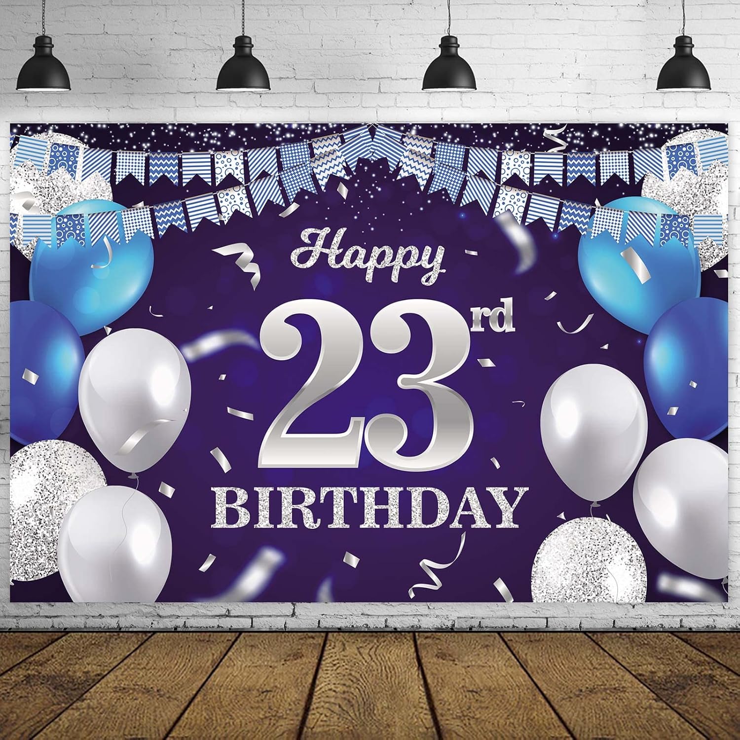 Amazon.com: Happy 23rd Birthday Banner Backdrop Navy Blue Balloons ...