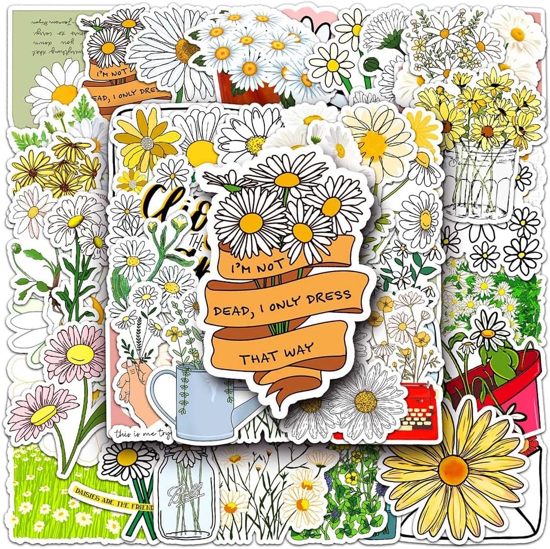 Amazon.com: Maseihels 50pcs Daisy Flower Stickers Cartoons Doodle PVC ...