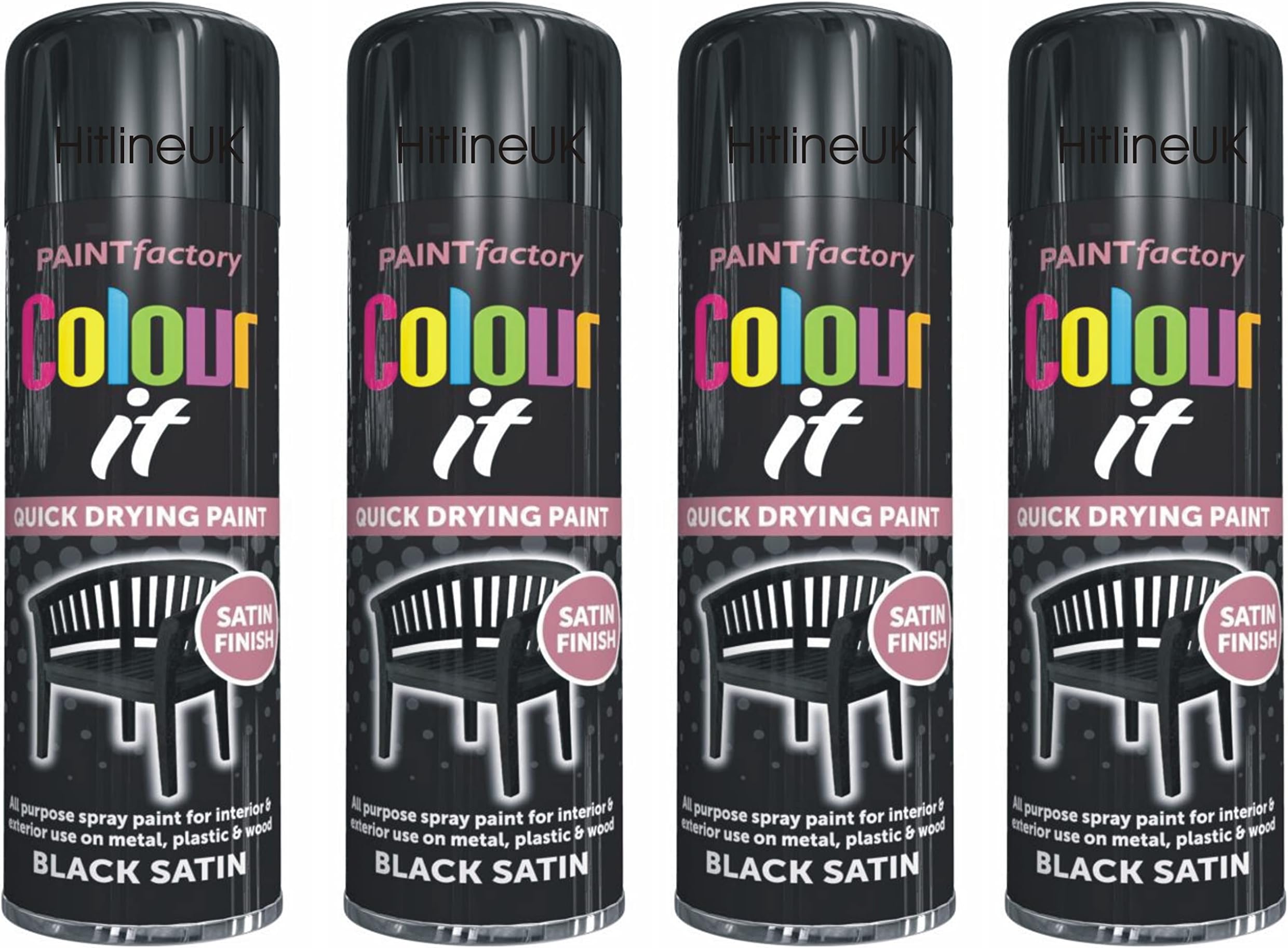 HitlineUK 3 x SATIN BLACK PAINT AEROSOL COLOUR IT SPRAY CAN QUICK ...