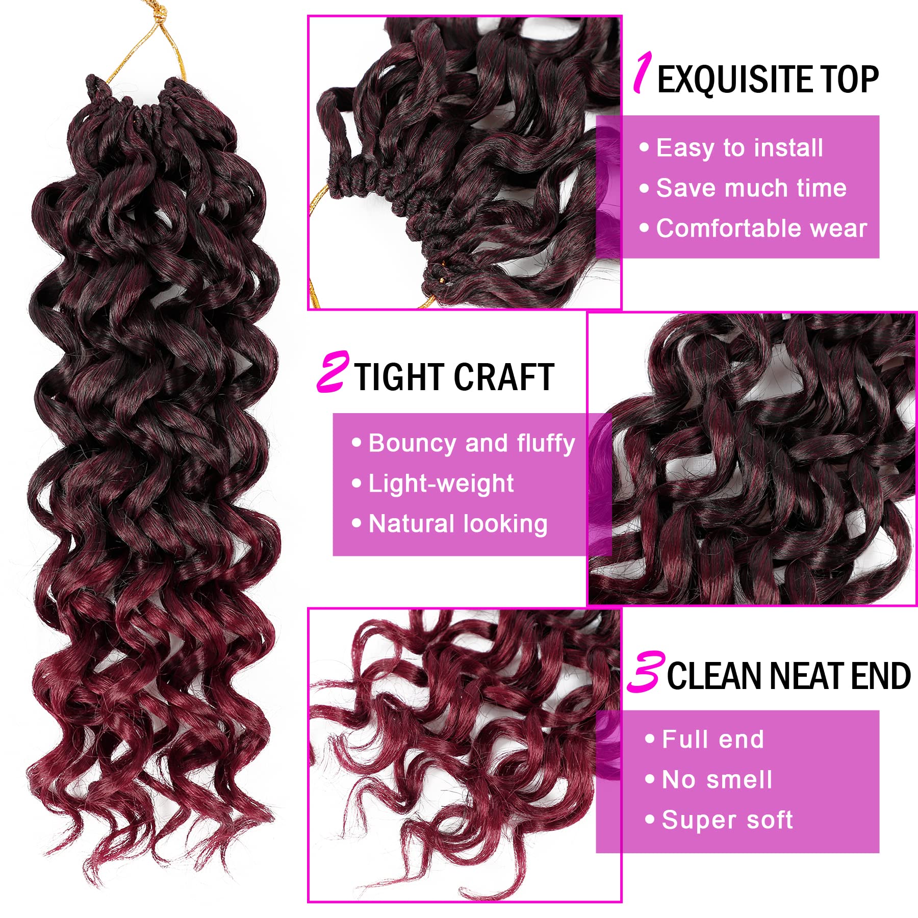 Snapklik.com : 7 Packs GoGo Curl Crochet Hair 12 Inch Red Burgundy ...