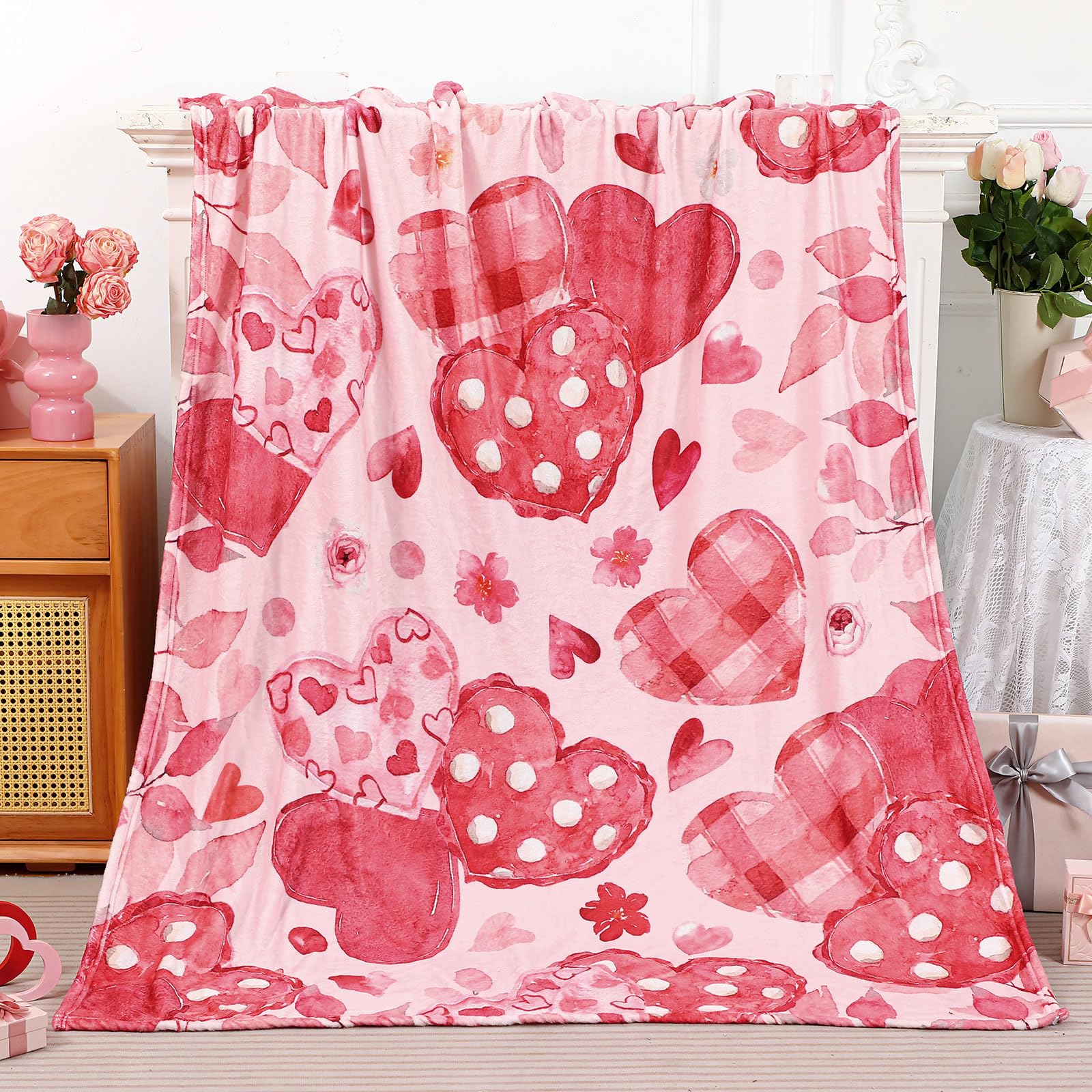 Amazon.com: HunnmingRe Valentines Day Throw Blanket, Heart Blanket ...