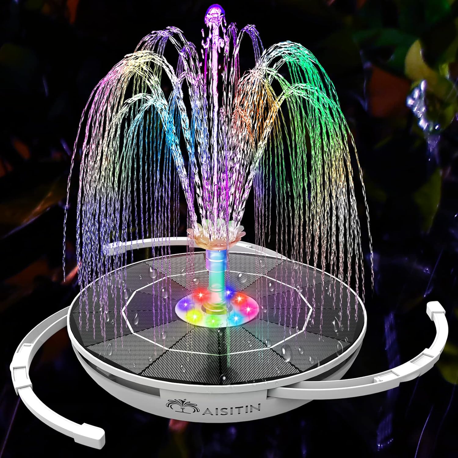 AISITIN 6.5W LED Solar Fountain Pump and 8 Different Nozzles, Solar ...