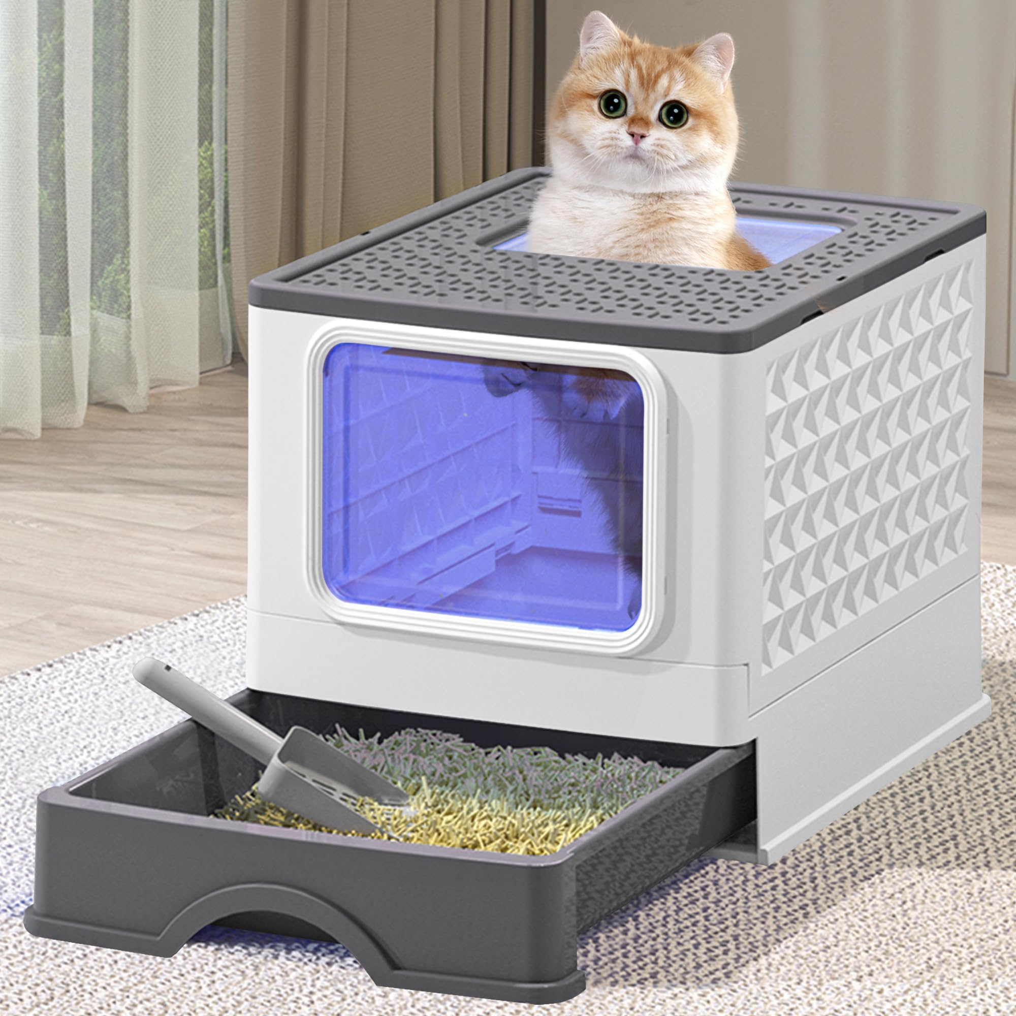 Amazon.com: GeerDuo Foldable Cat Litter Box with UV, Enclosed Plastic ...