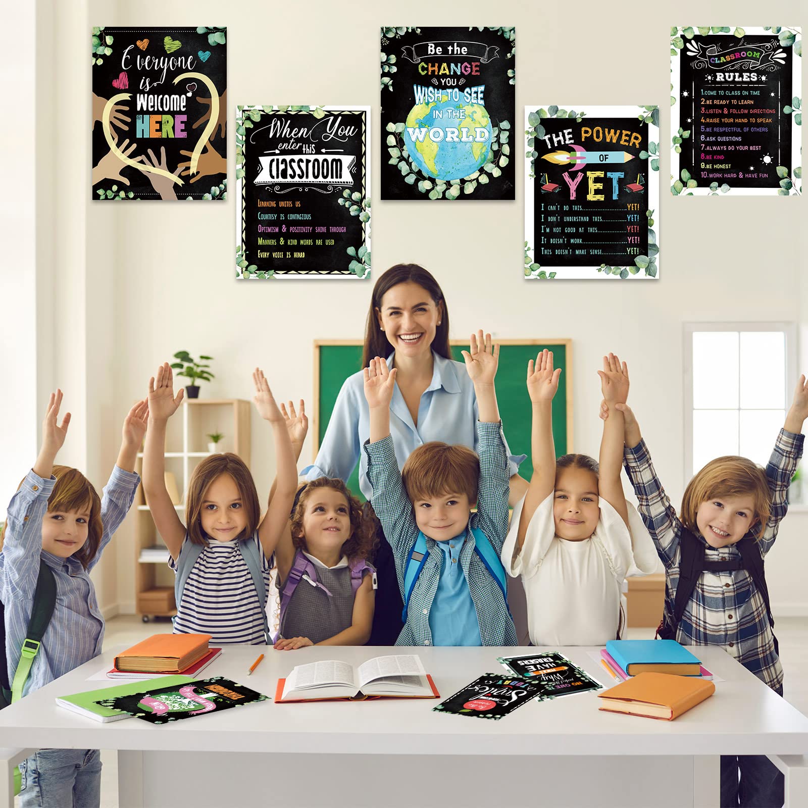Classroom Posters Elementary 10-Pack Eucalyptus Classroom Rules Posters ...